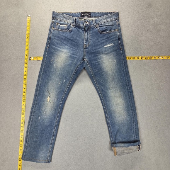 Modified | Jeans | Modified Jeans Mens Blue Selvedge Thrashed Whiskers ...
